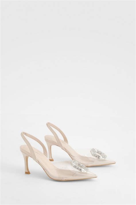 Embellished Clear Slingback Court Heels Boohoo Uk