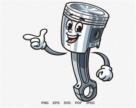 Piston With Pointing Finger Pose Cartoon Mascot Illustration Character