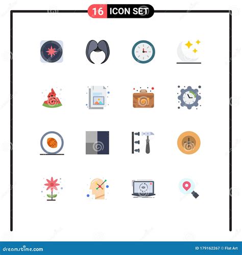 User Interface Pack Of 16 Basic Flat Colors Of Pizza Moon Male Crescent Speedometer Stock