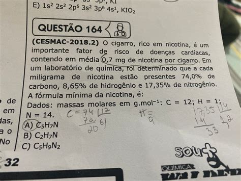 gabarito letra A Não entendi fiz a divisão e dava o Carbono Explicaê