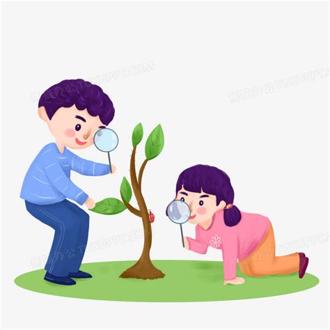 手拿放大镜观察植物的场景插画元素png图片素材下载 植物png 熊猫办公