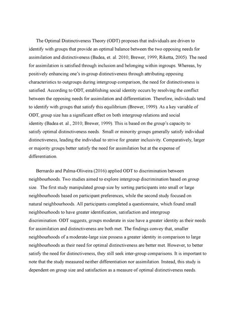 Psyc3600 Optimal Distinctiveness Theory The Optimal Distinctiveness Theory Odt Proposes That