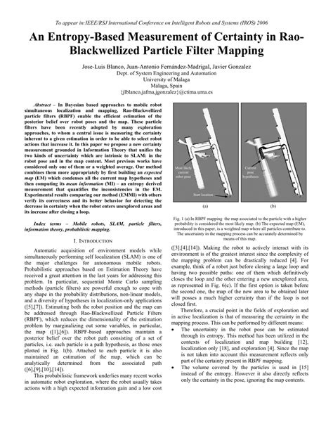 PDF An Entropy Based Measurement Of Certainty In Rao Blackwellized Particle Filter Mapping
