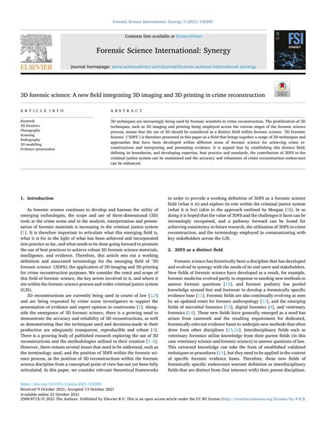 Pdf D Forensic Science A New Field Integrating D Imaging And D