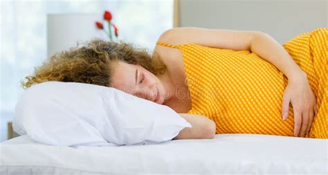 Curly Hairstyle Young Tired Exhausted Sleepy Caucasian Pregnancy Mother