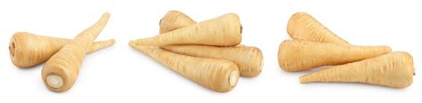Parsnip Root And Slices With Parsley Isolated On White Background Closeup Set Or Collection