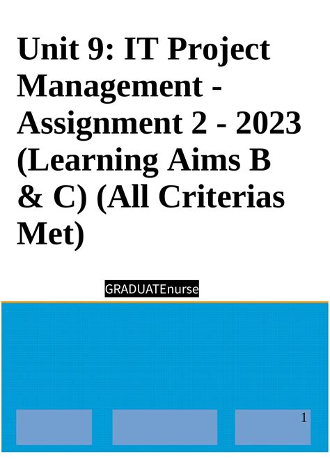 Unit 9 It Project Management Assignment 2 2023 Learning Aims B And C All Criterias Met
