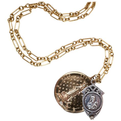 White Diamond Chunky Chain Necklace Medal Coin Pendant Virgin Mary J