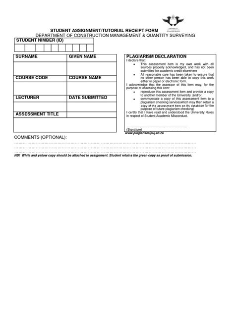 Uj Plagiarism Declaration Form Pdf Career And Growth Art