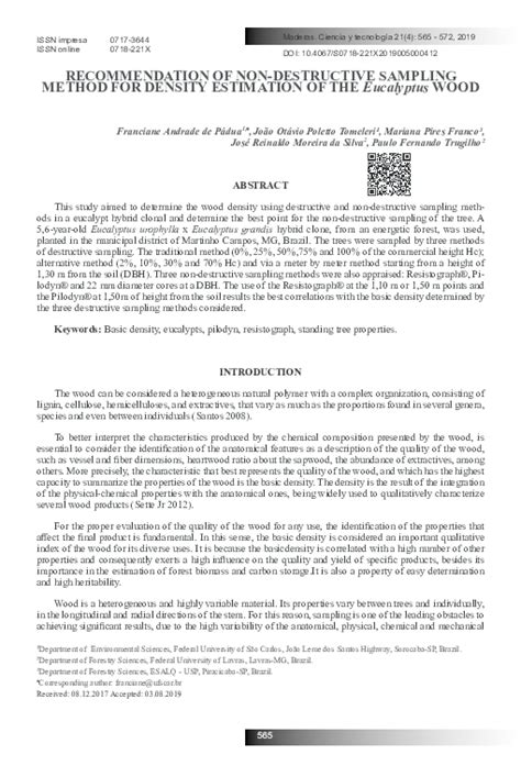 Pdf Recommendation Of Non Destructive Sampling Method For Density
