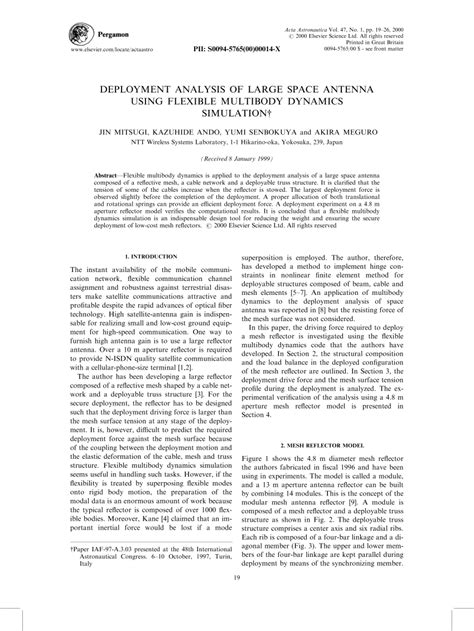 Pdf Deployment Analysis Of Large Space Antenna Using Flexible Multibody Dynamics Simulation