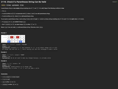 Daily Leetcode Check If A Parentheses String Can Be Valid Topics String Stack Greedy