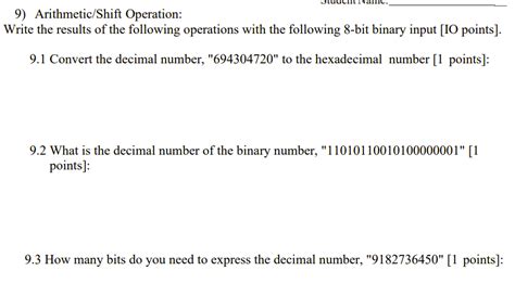 Solved 9 Arithmeticshift Operation Write The Results Of