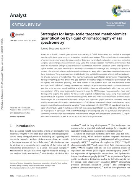 Pdf Strategies For Large Scale Targeted Metabolomics Quantification