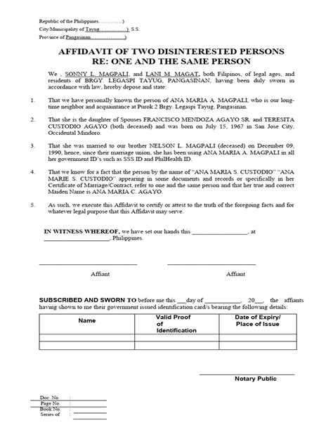 Annexc3 Affidavit Of Two Disinterested Persons Sss Pdf Affidavit