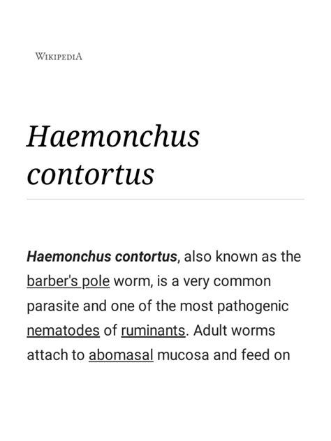 Haemonchus Contortus Pdf Parasitology Organisms