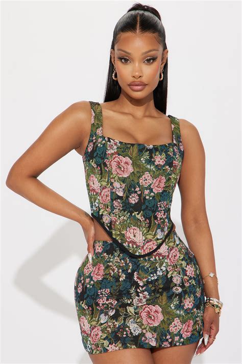 Major Vibe Floral Corset Top Blackcombo Fashion Nova Shirts