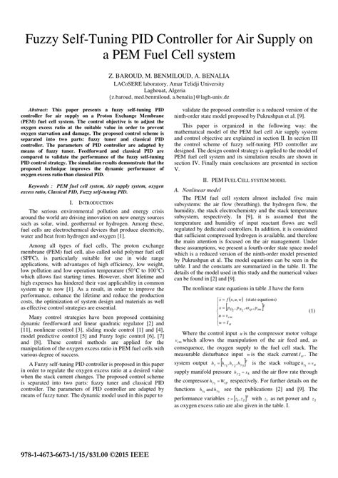 pdf fuzzy self tuning pid controller for air supply on a pem fuel