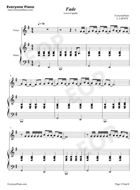Fade Lewis Capaldi 钢琴谱文件（五线谱、双手简谱、数字谱、midi、pdf）免费下载