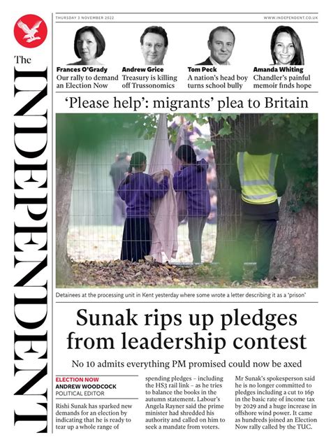 Independent Front Page 3rd Of November 2022 Tomorrows Papers Today