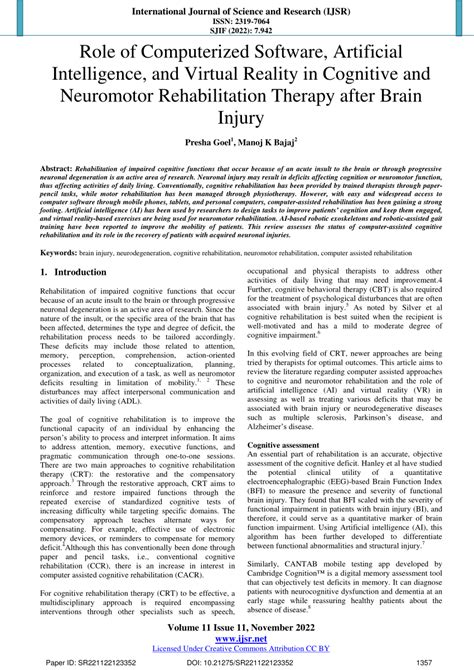 Pdf Role Of Computerized Software Artificial Intelligence And Virtual Reality In Cognitive