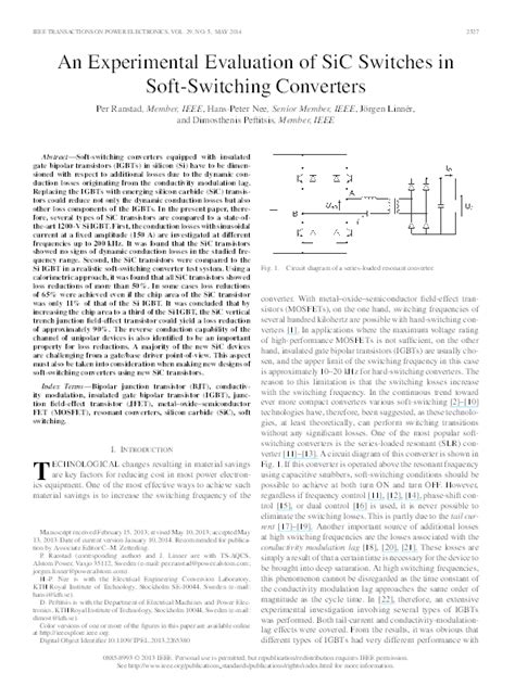 Pdf An Experimental Evaluation Of Sic Switches In Soft Switching Converters