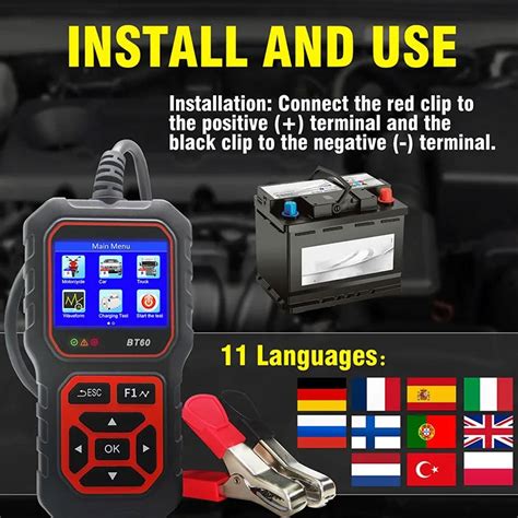 Ecs Auto Parts Bt60 Battery Tester 6v 12v 24v Car Digital Battery An