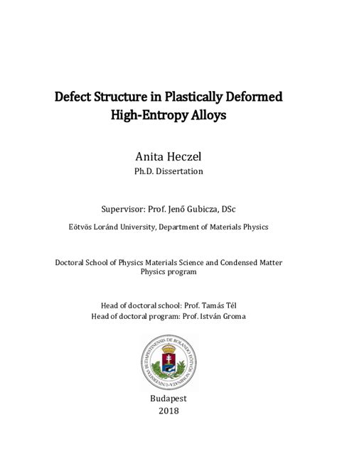 Pdf Defect Structure In Plastically Deformed High Entropy Alloys Anita Heczel