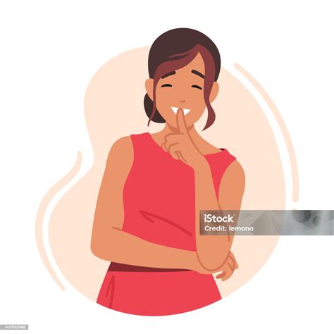 입술에 손가락을 대고 침묵의 제스처를 보여주는 여성 캐릭터 비밀의 메시지 전달 사람 얼굴에 대한 스톡 벡터 아트 및 기타 이미지