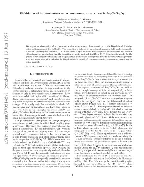 Pdf Field Induced Incommensurate To Commensurate Transition In Ba2cuge2o7