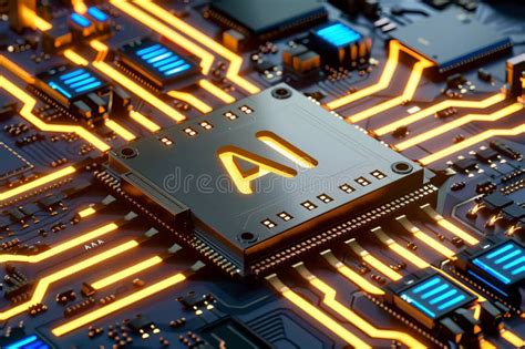 Ai Microchip With Neon Lights On A Circuit Board Creating A High Tech And Futuristic Look