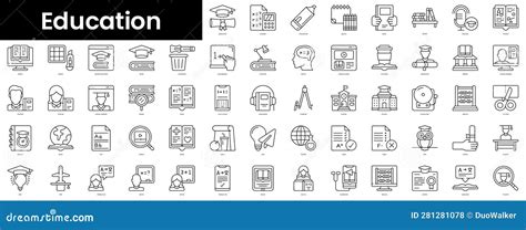 set of outline education icons minimalist thin linear web icon set
