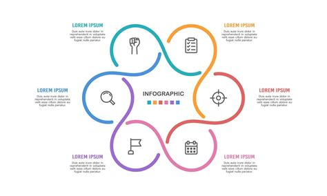 Workflow Lines Infographic The Pie Chart Is Divided Into 6 Parts