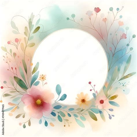 수채화 꽃 원형 액자 Stock Illustration Adobe Stock