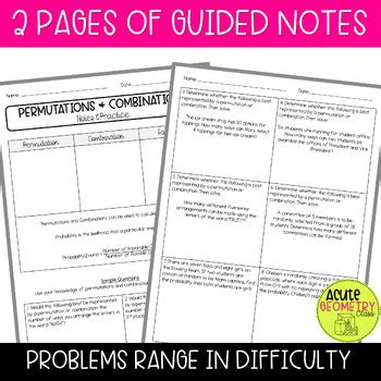 Permutations And Combinations Guided Notes And Worksheet TPT
