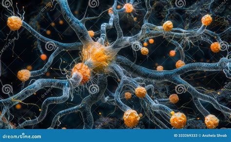 Neural Network Visualizing Brain Cells With Synaptic Connections In