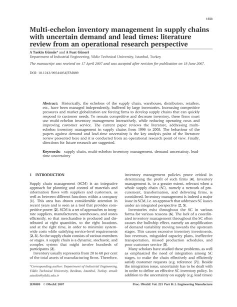 PDF Multi Echelon Inventory Management In Supply Chains With Uncertain Demand And Lead Times