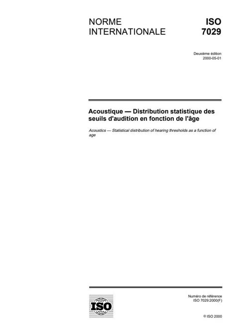 Iso 70292000 Acoustics — Statistical Distribution Of Hearing