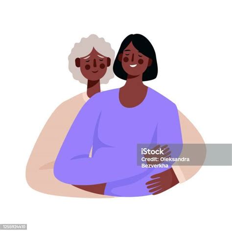 행복한 미소 어머니와 딸 선임 어머니는 사랑으로 성인 딸을 껴안습니다 행복한 어머니의 날 카드 플랫 만화 벡터 일러스트레이션 5