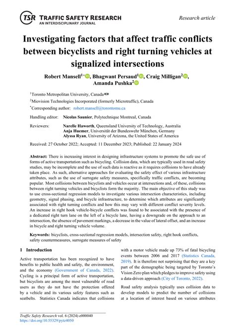 Pdf Investigating Factors That Affect Conflicts Between Bicyclists And Right Turning Vehicles