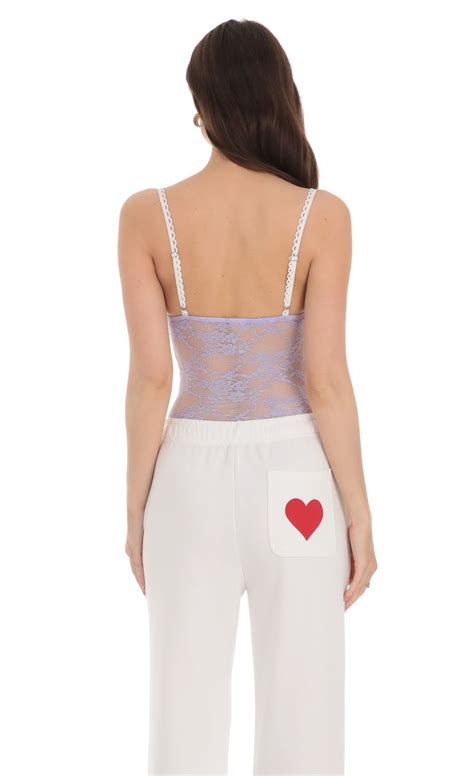 Sheer Lace Bodysuit In Lavender Lucy In The Sky