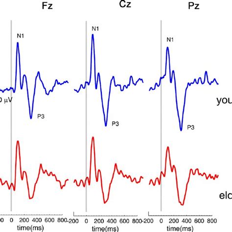 Grand Averaged Erp Waveforms At Electrode Sites Fz Cz And Pz For