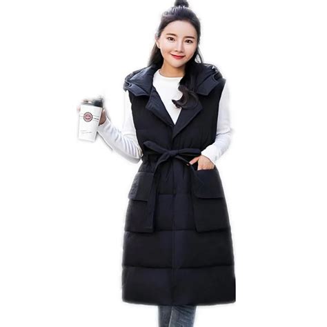 Plus Size 3xl Winter Women Medium Long Vest 2019 Hooded Down Cotton