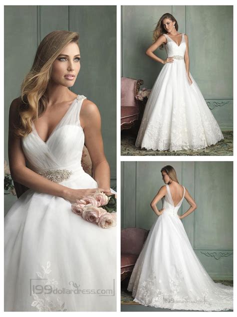 Sheer Straps V Neck And V Back Ball Gown Wedding Dresses 2454254