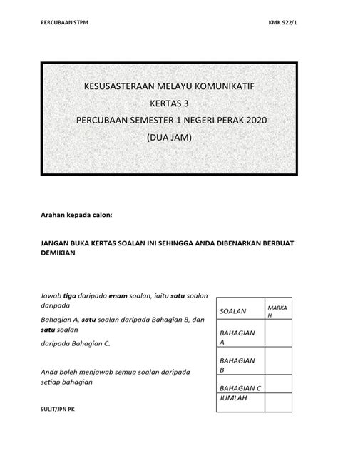 Percubaan Kmk Sem 1 Jpn Perak 2020 Latest Pdf