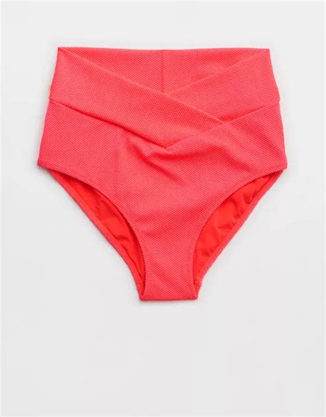 Aerie Shine Pique Crossover High Waisted Bikini Bottom