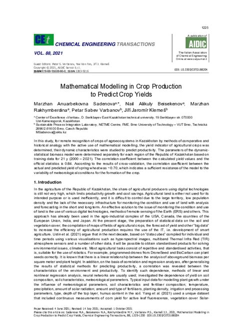 Pdf Mathematical Modelling In Crop Production To Predict Crop Yields