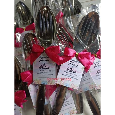 Jual Souvenir Pernikahan Sendok Garpu Stainless Kemas Plastik Kartu Ucapan Nama Pengantin