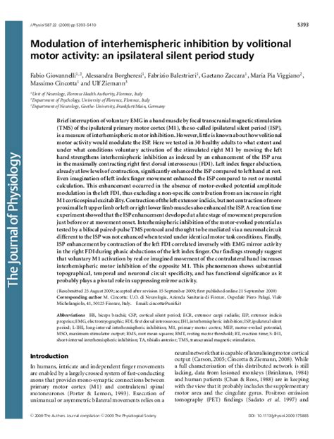 Pdf Modulation Of Interhemispheric Inhibition By Volitional Motor Activity An Ipsilateral