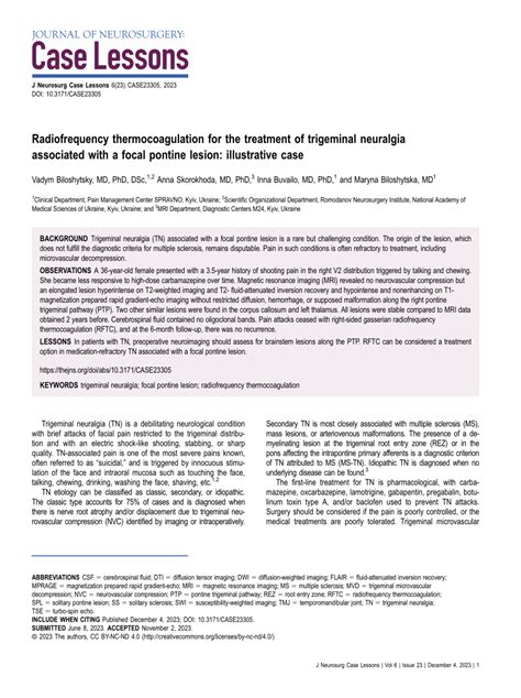 Pdf Radiofrequency Thermocoagulation For The Treatment Of Trigeminal